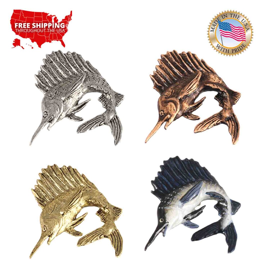 Sailfish Pin, Large, Pewter, Lapel, Hat, Pins, Brooch, Brooches ...