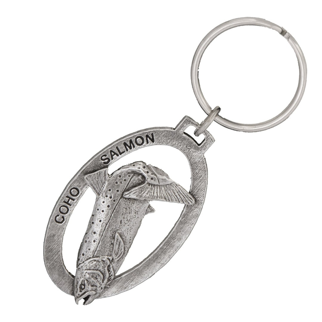 Coho Salmon Keychain Leaping, F048KC, 2 Inch, Silver, Fish, Fishing ...