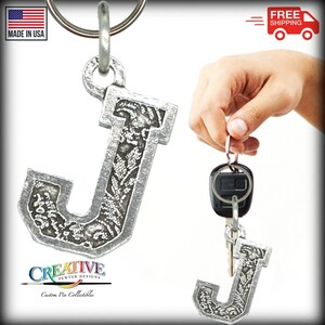 Letter J Keychain, L010KC, 1 Inch, Alphabet, Initial, Personalized ...