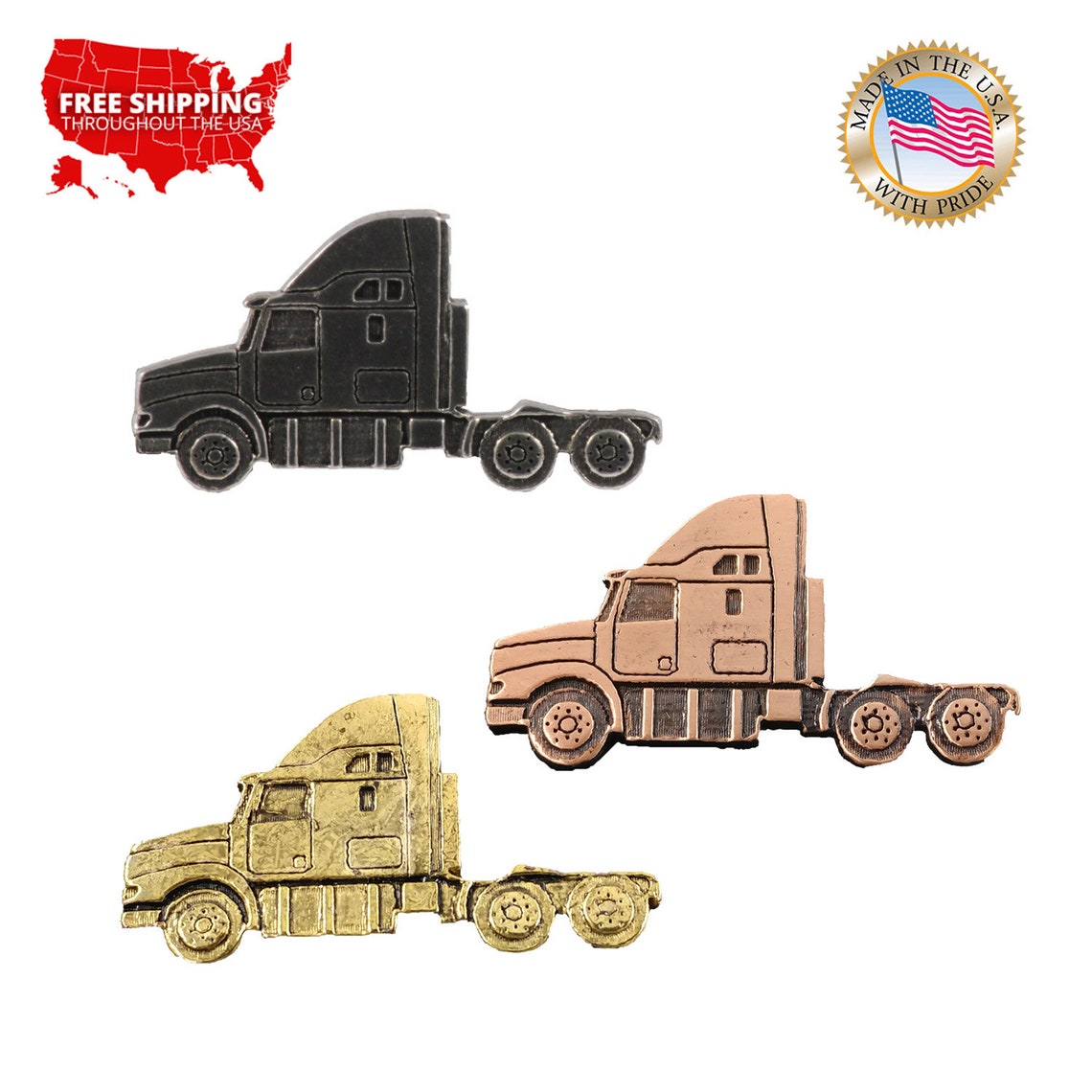 Semi Truck Pin Pewter Semi Truck Trucker Vehicle - Etsy