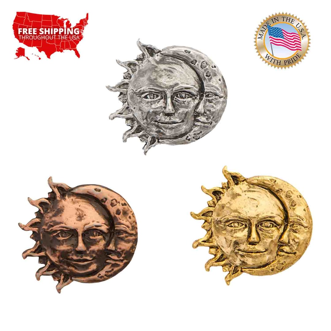 Sun and Moon Pin, Pewter, Sun, Moon, Crescent, Celestial, Eclipse ...