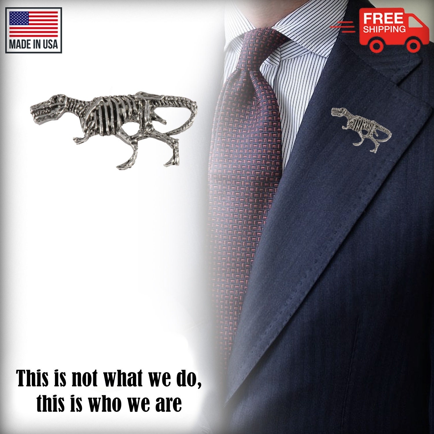 Tyrannosaurus Rex Fossilized Body Pin, Pewter, T-rex, Dinosaur, Fossil ...
