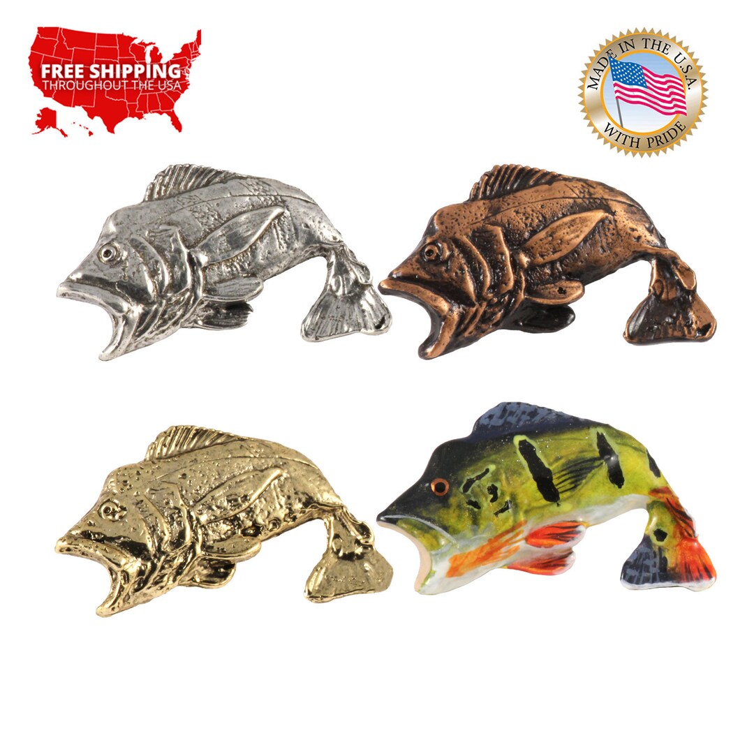 Creative Pewter Designs Peacock Bass Fish Leaping Pewter Lapel Pin or ...