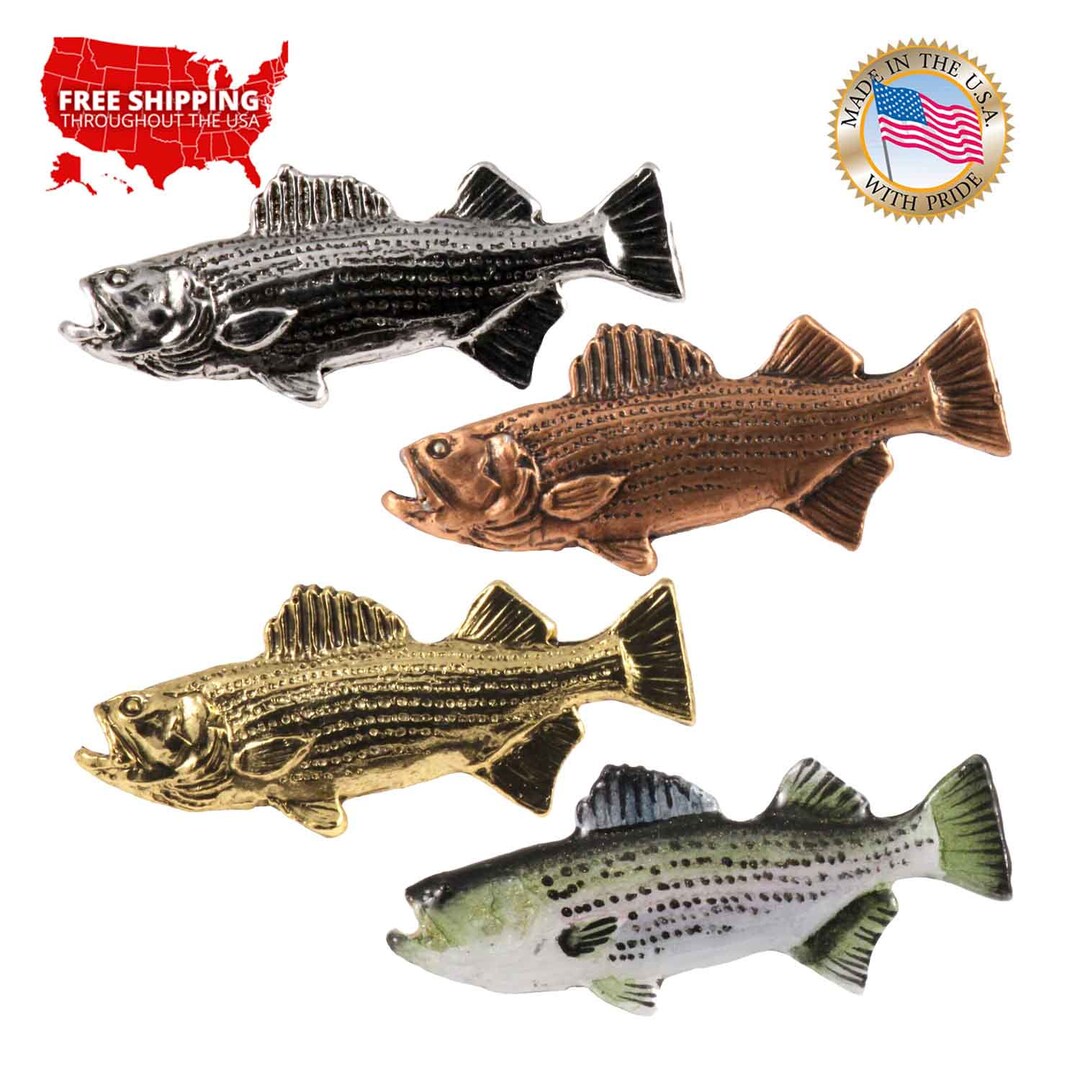 Striped Bass Small Fish Pin, Pewter, Lapel, Hat, Pins, Brooch, Jewelry ...