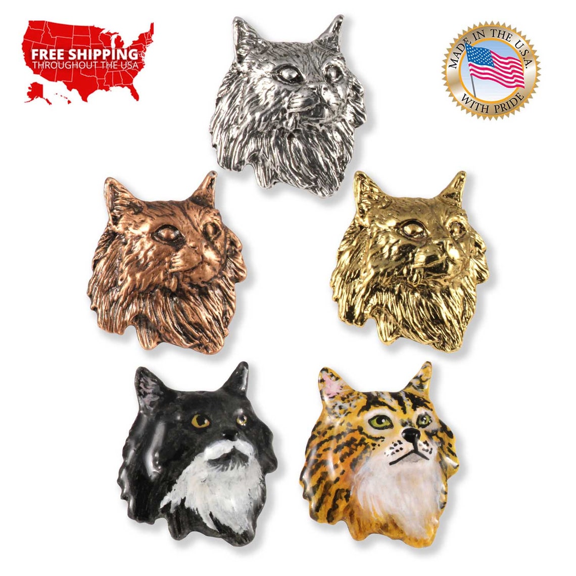 Creative Pewter Designs Maine Coon Cat Pewter Lapel Pin Brooch, C005 - Etsy