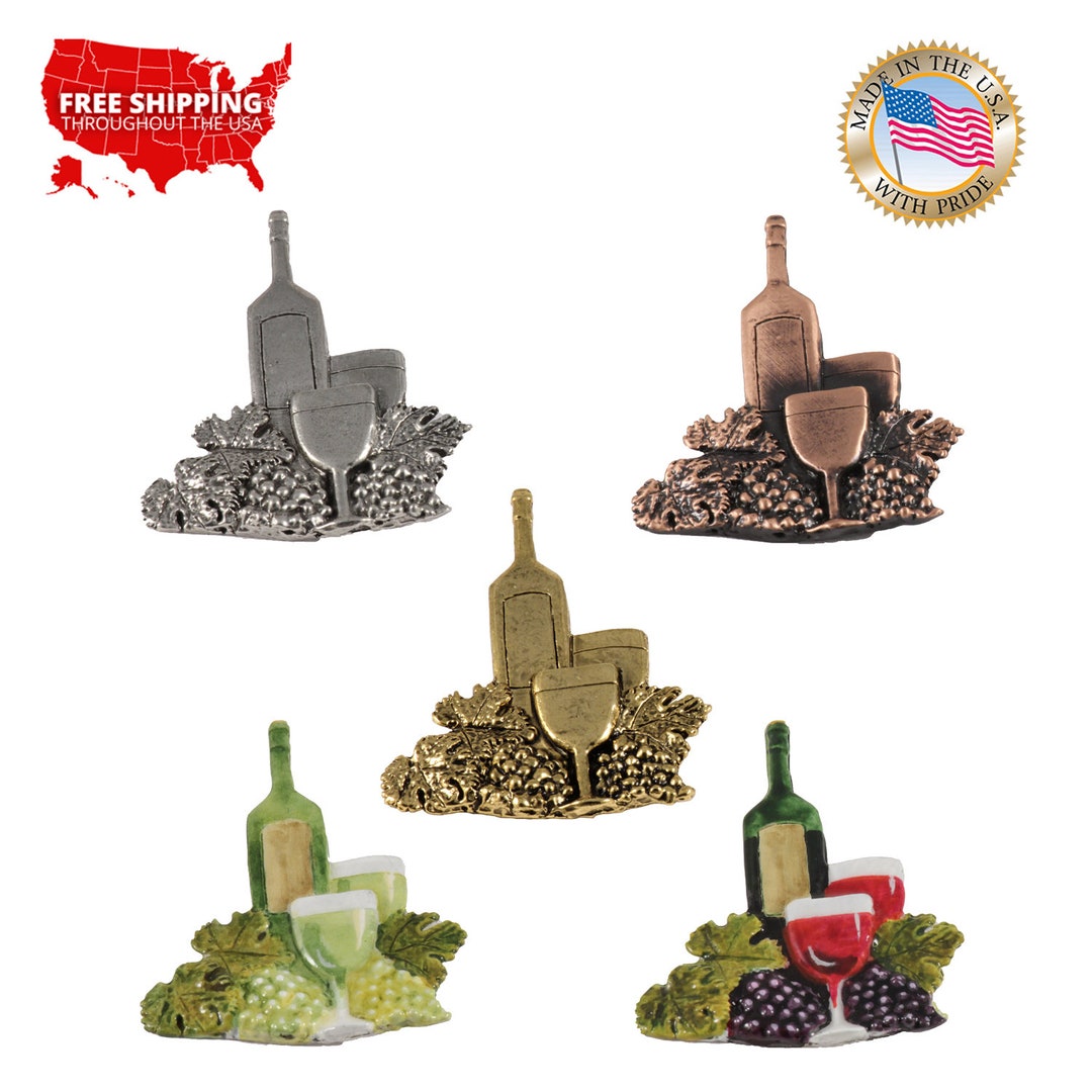 Wine Bottle & Glass Pin, Pewter, Wine, Glass, Grapes, Vineyard, Lapel ...