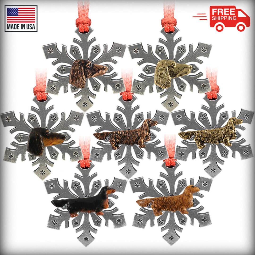 Dachshund Long Hair Ornament, Weiner Dog, Snowflake, Christmas, Holiday ...