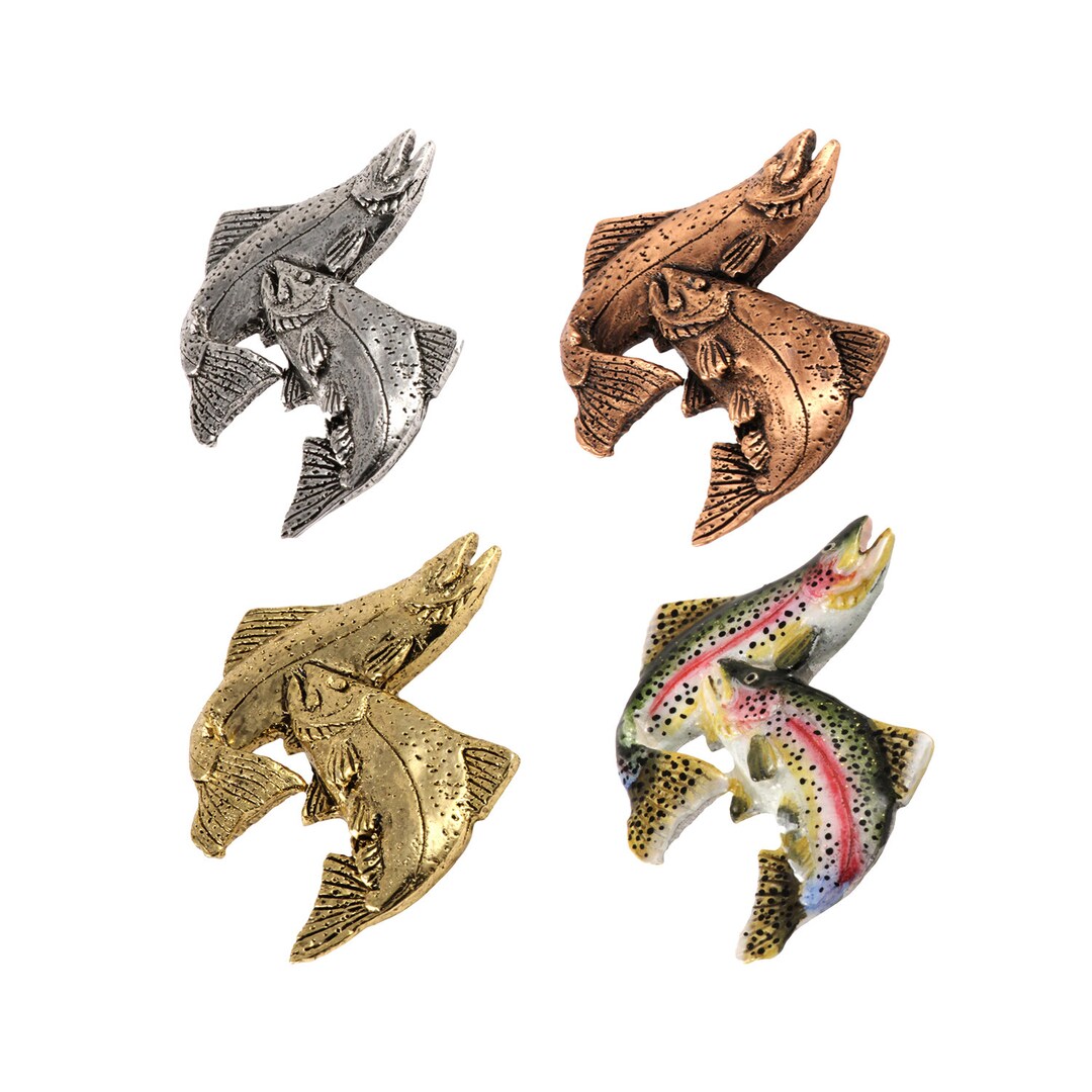 Rainbow Trout, Fish Pin, Pair Leaping, Pewter, F005PR, 2 1/2" Very ...