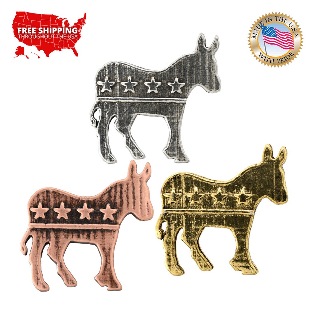 Democrat Donkey Pin, Pewter, Democrat, Donkey, DNC, Patriotic, USA ...
