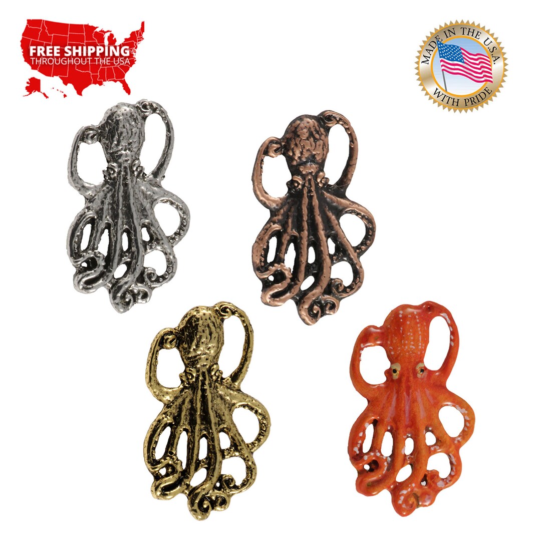 Octopus Pin, Pewter, Octopus, Ocean, Aquatic, Tentacles, Deep-sea ...