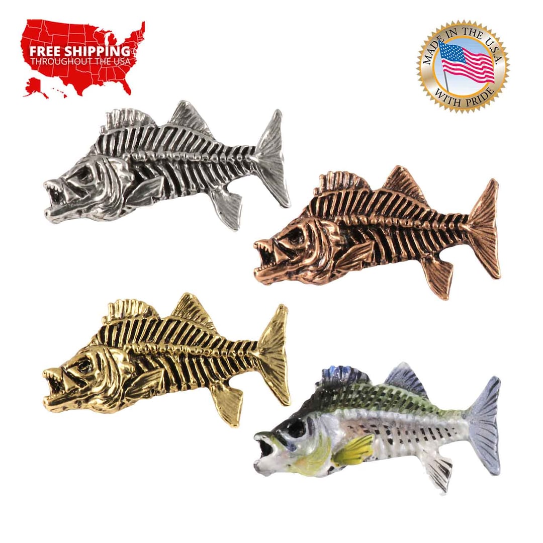 Striped Bass Skeleton Fish Pin, Pewter, Lapel, Hat, Pins, Brooch ...
