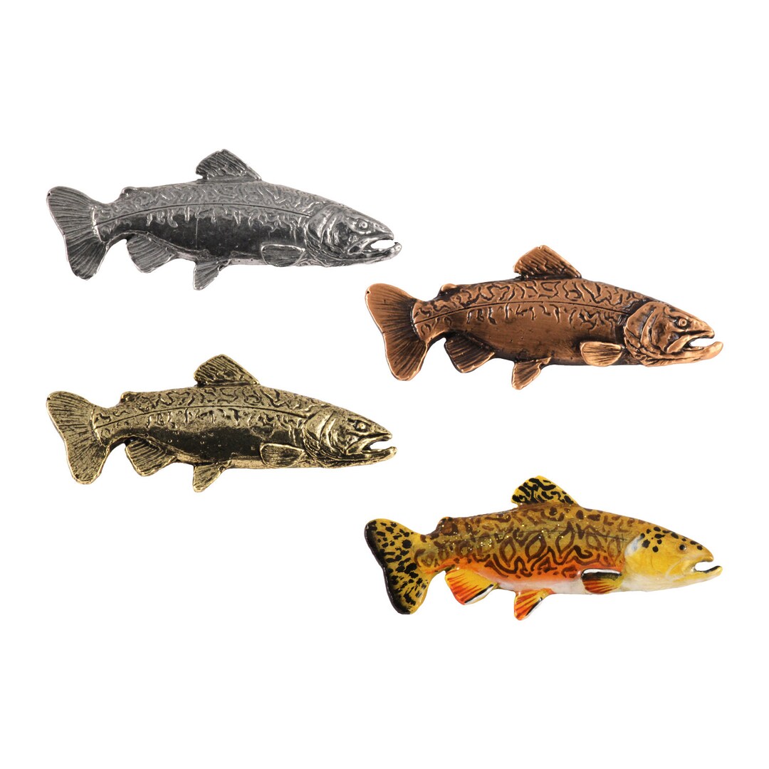 Tiger Trout Pin, F022 Pewter 2”, Hybrid Fish Realistic Fishing Lapel ...