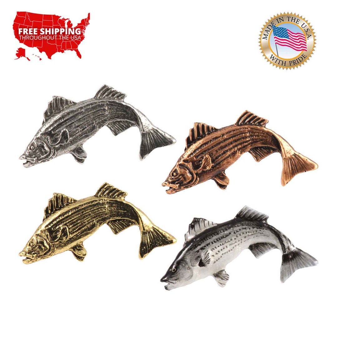 Striped Bass Jumping Fish Pin, Pewter, Lapel, Hat, Pins, Brooch ...