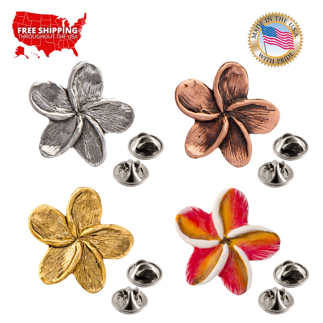 Frangipani Flower Pin, Pewter, Flower, Tree, Hawaii, Lapel, Hat, Pins ...