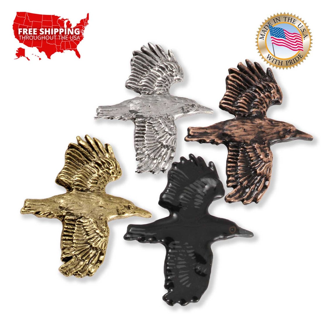 Creative Pewter Designs Raven Flying Large Bird Pewter Lapel Pin Brooch ...