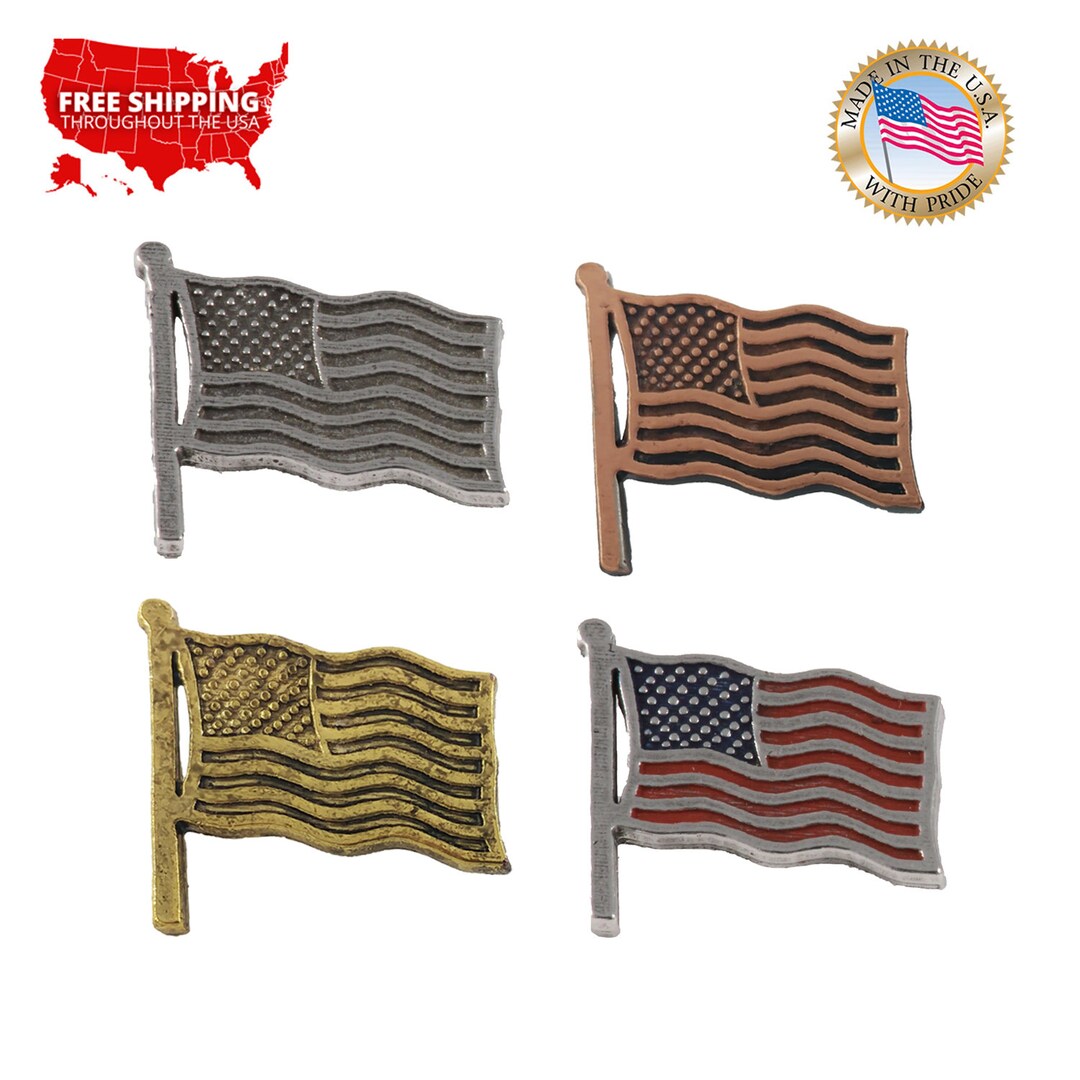 American Flag Waving Pin, Pewter, Flag, America, Patriotic, Lapel, Hat ...