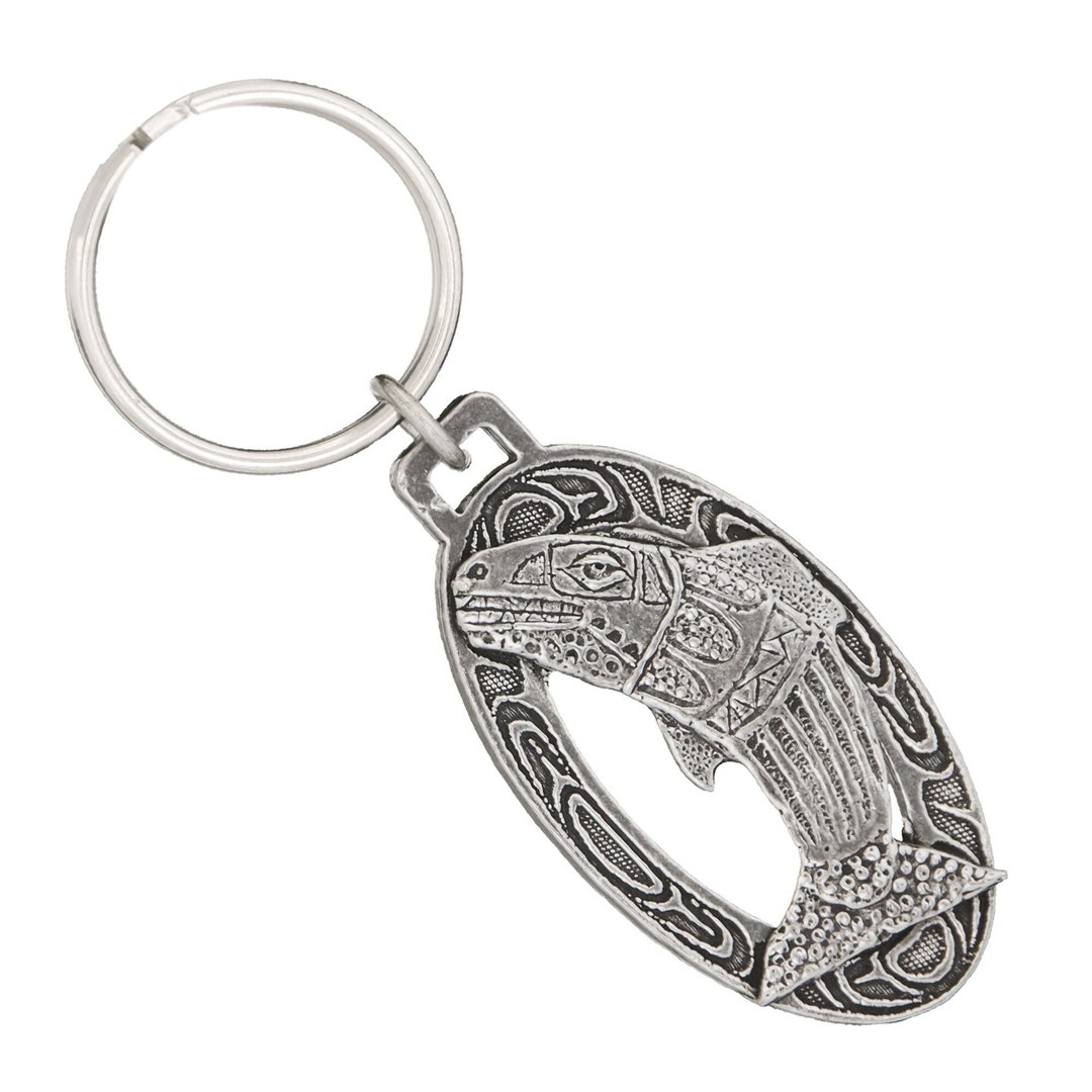 Native Salmon Keychain, Key Fob, Key Ring, Pewter, Fish, Fishing, Lake ...