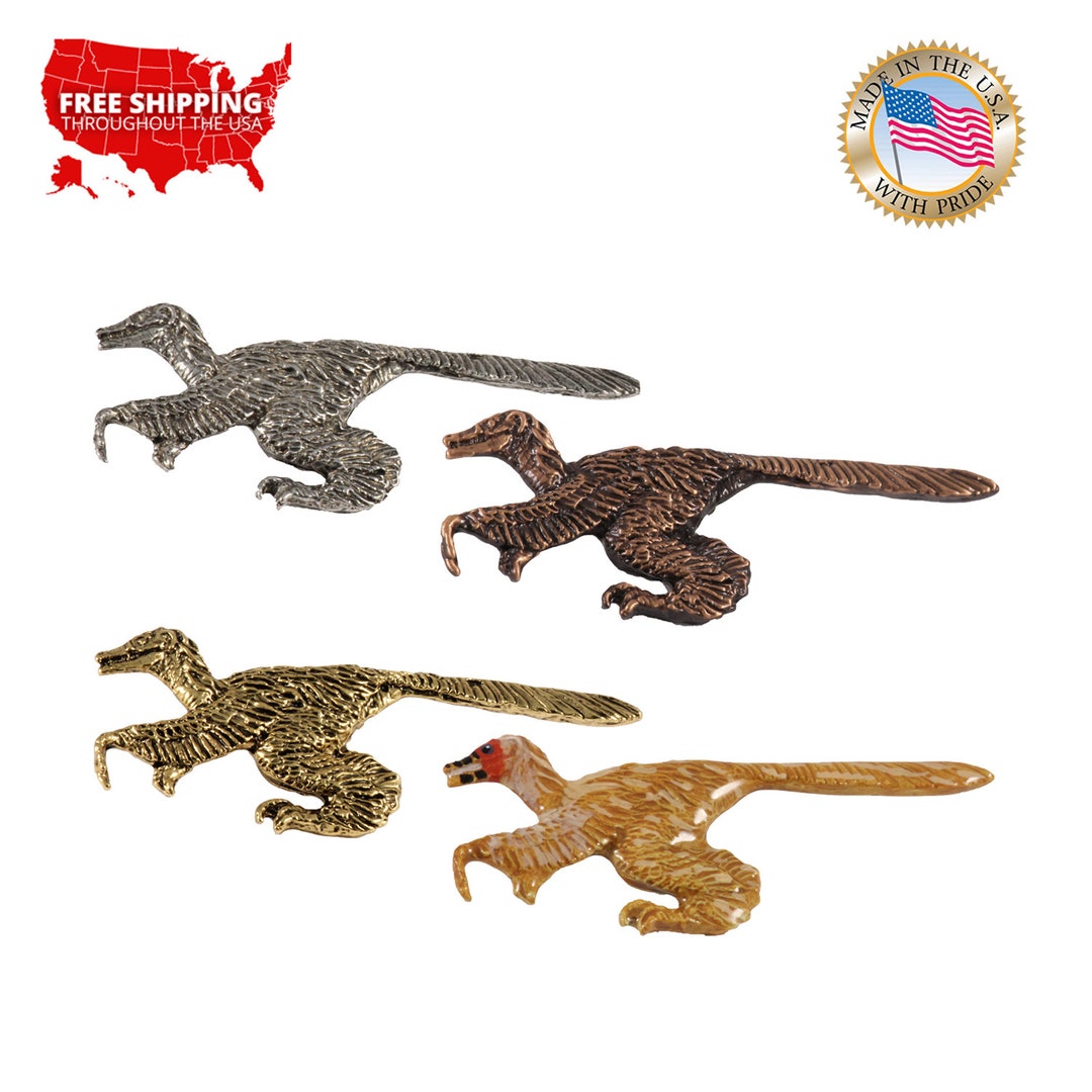 Feathered Velociraptor Dinosaur Pin, Pewter, Dinosaur, Raptor ...
