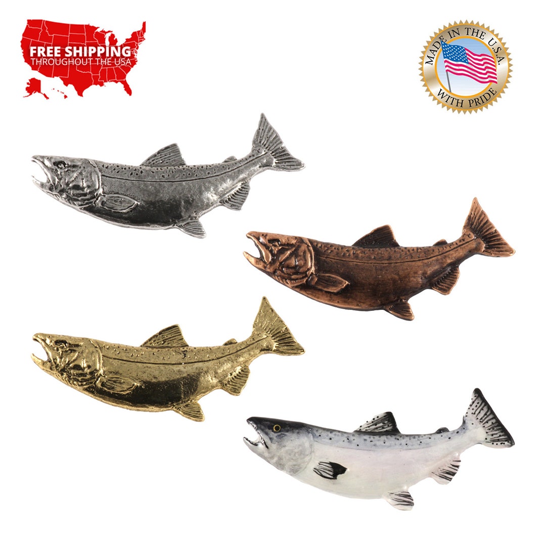 Chinook Salmon, King, Curved, Pin, Pewter, Lapel, Hat, Pins, Brooch ...