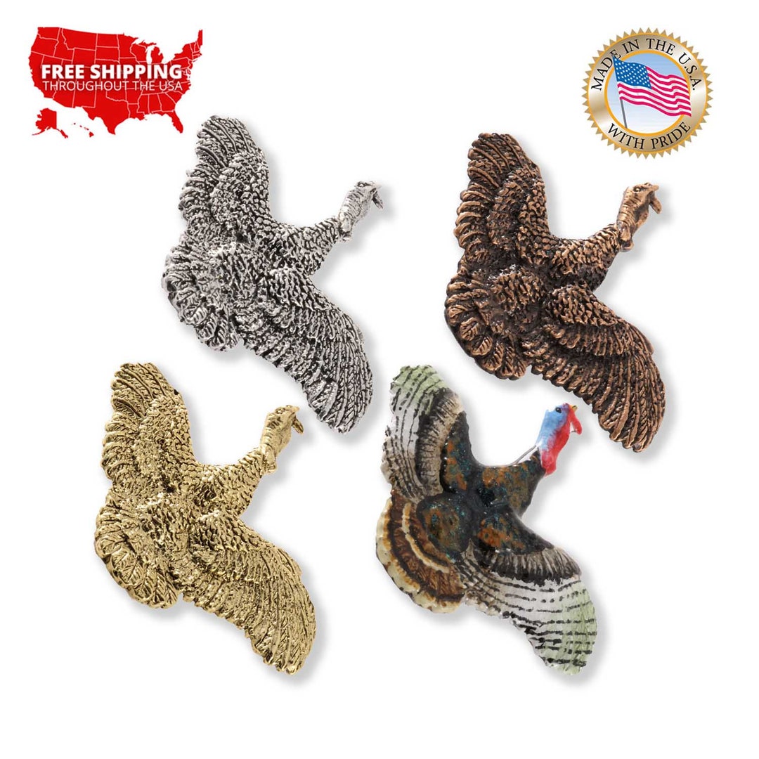 Creative Pewter Designs Wild Turkey Flying Premium Bird Pewter Lapel ...