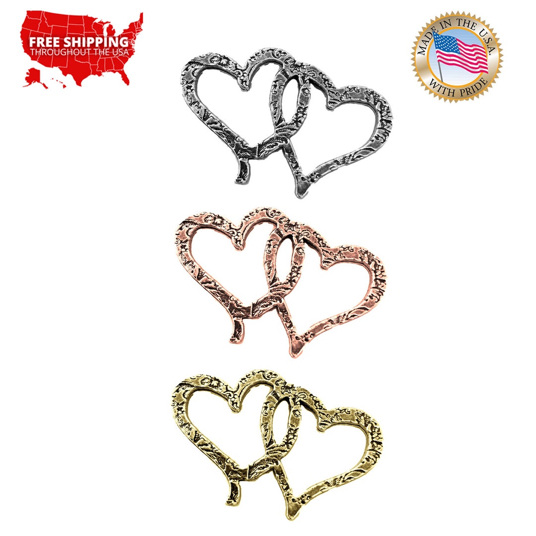 Thin Double Heart Pin, Pewter, Heart, Love, Romantic, Valentines Day ...