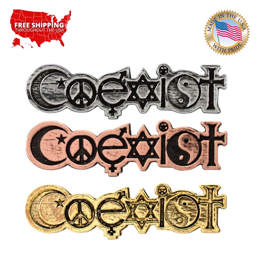 Coexist Pin, Pewter, Life, Co-exist, Faith, Peace, Lapel, Hat, Pins ...