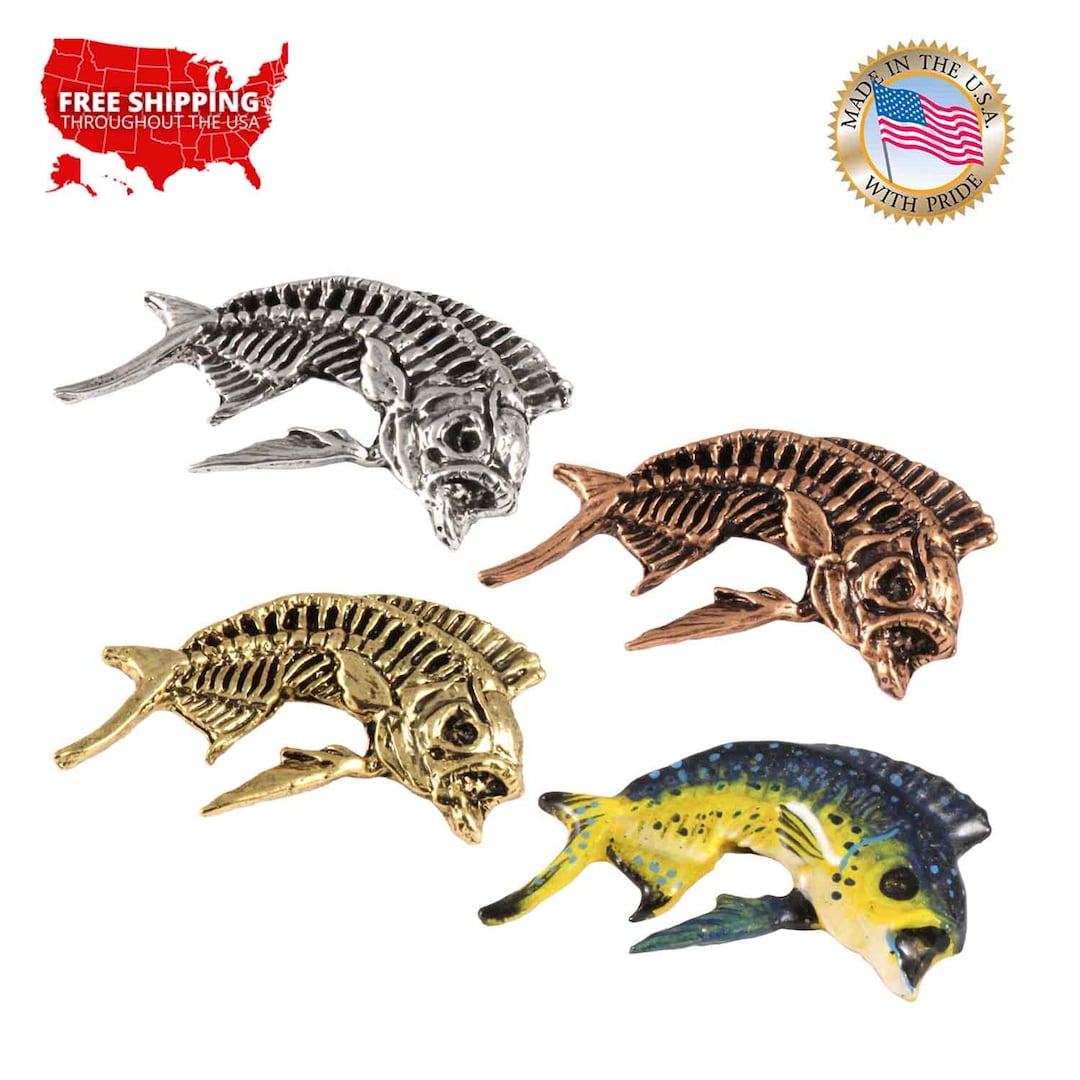 Dorado Skeleton Fish Pin, Pewter, Lapel, Hat, Pins, Brooch, Brooches ...