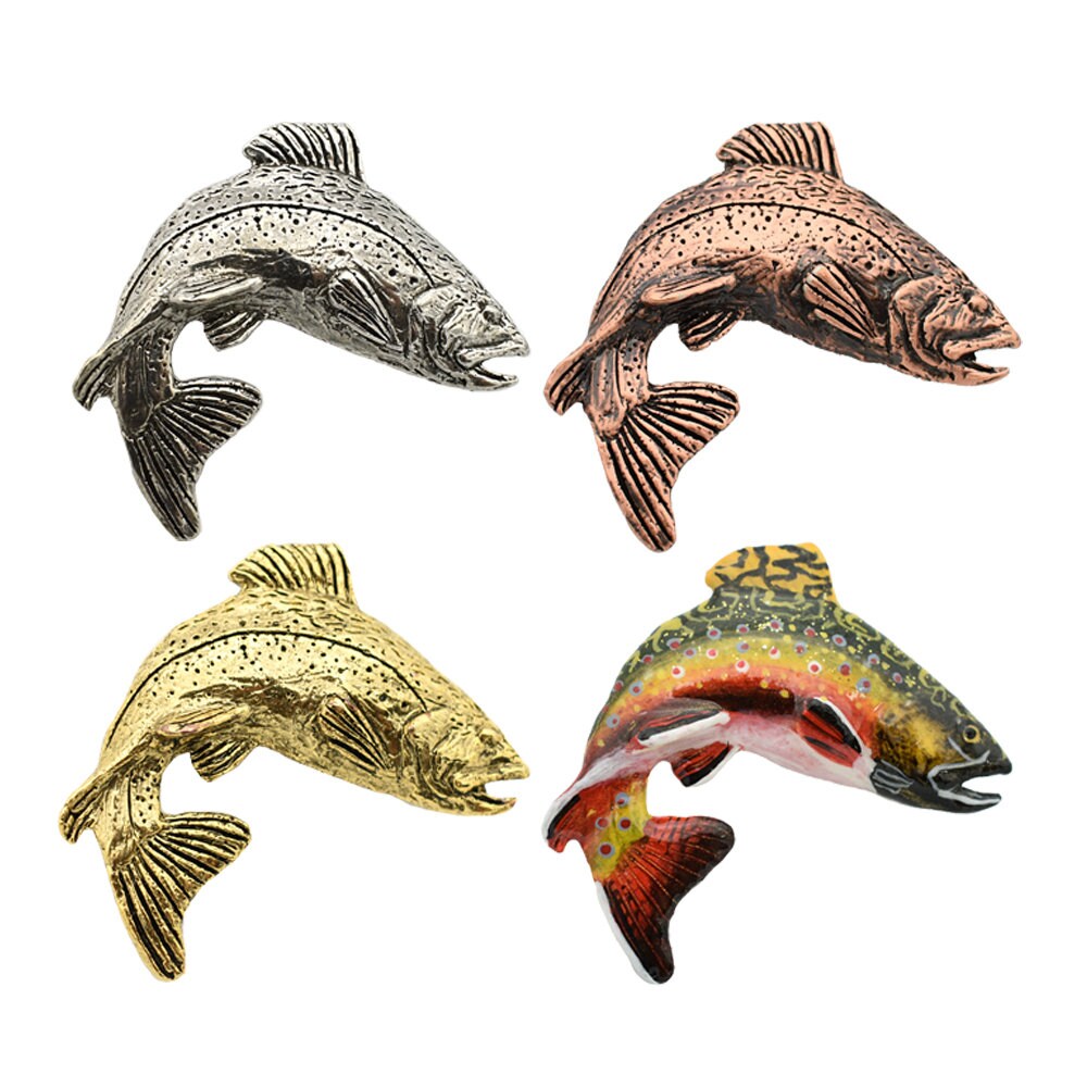 Brook Trout, Brookie, Leaping Fish Pin, Pewter, F007PR, 2" Very Large ...