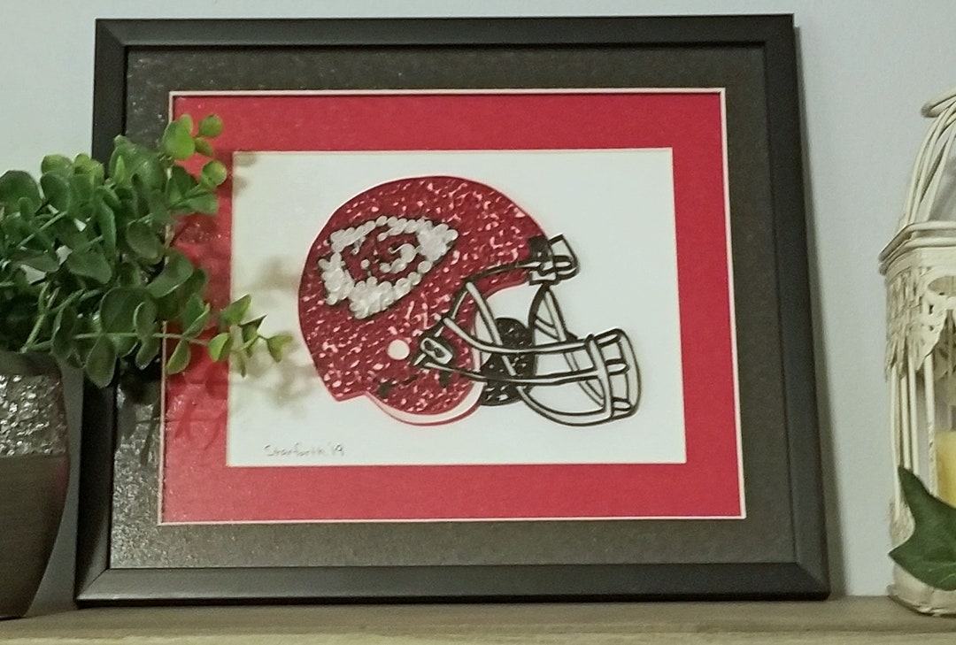 Framed KC Chiefs Helmet Paper Quilled Wall Art, Paper Filigree Football ...