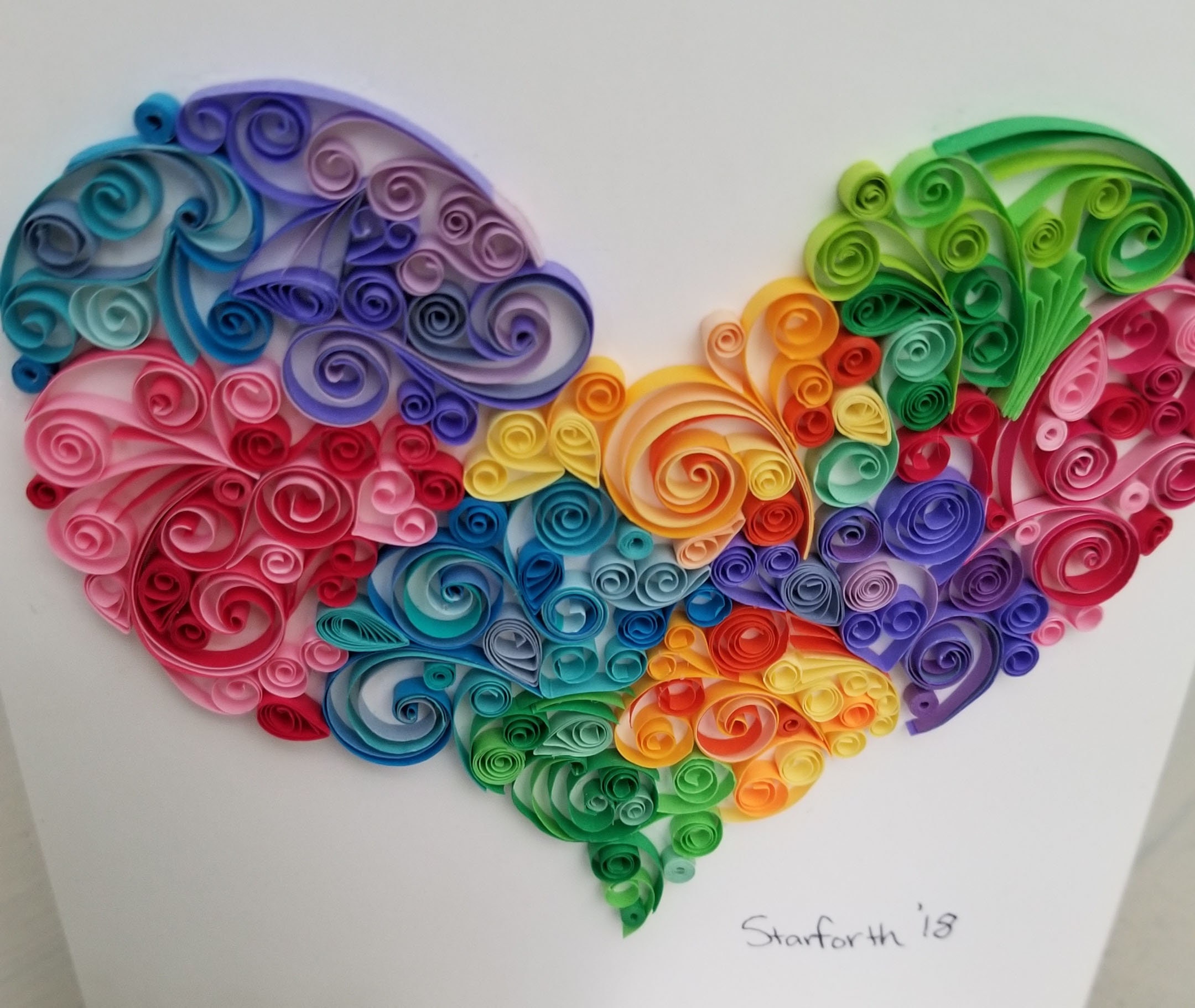 RAINBOW HEART Paper Quilled Handmade Ready-to-be Framed Wall Art, Paper ...