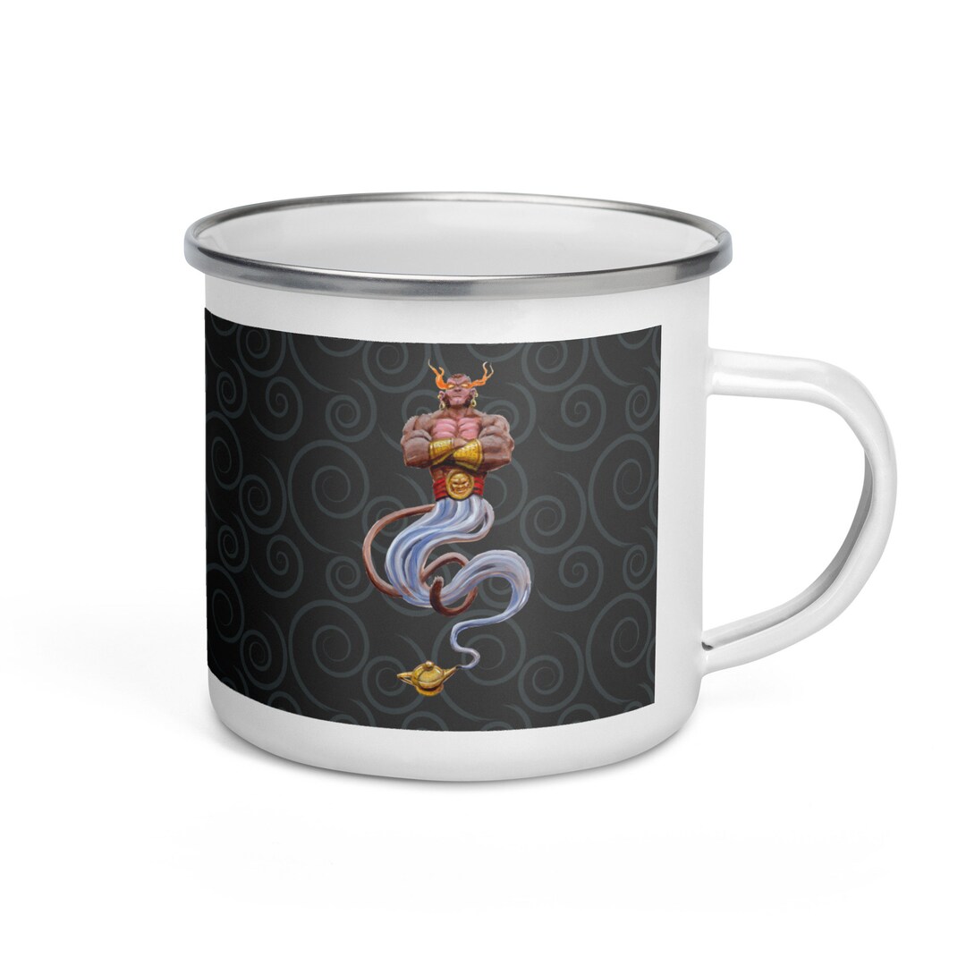 Genie Monkey on Whisper With Swirls, Enamel Mug Outdoor Accessories ...