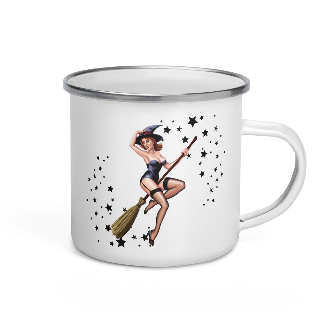 Pinup Witch, Pinup Art Enamel Mug Outdoor Accessories Camping Equipment ...
