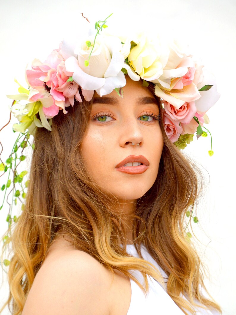 Ivory and Pink Roses Flower Crown Floral Bridal Crown - Etsy