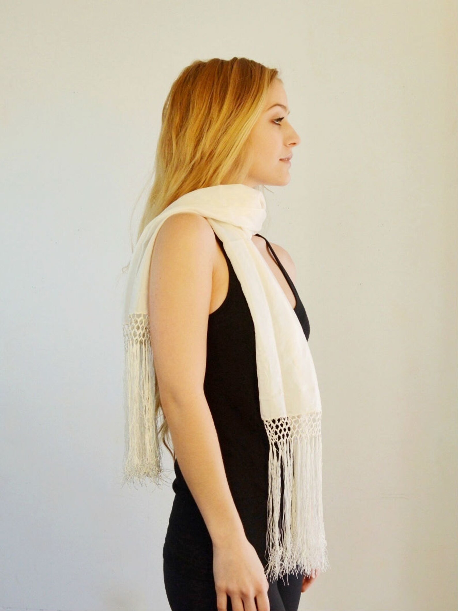 White Piano Scarf Silk Scarves Fringed Scarf Victorian | Etsy