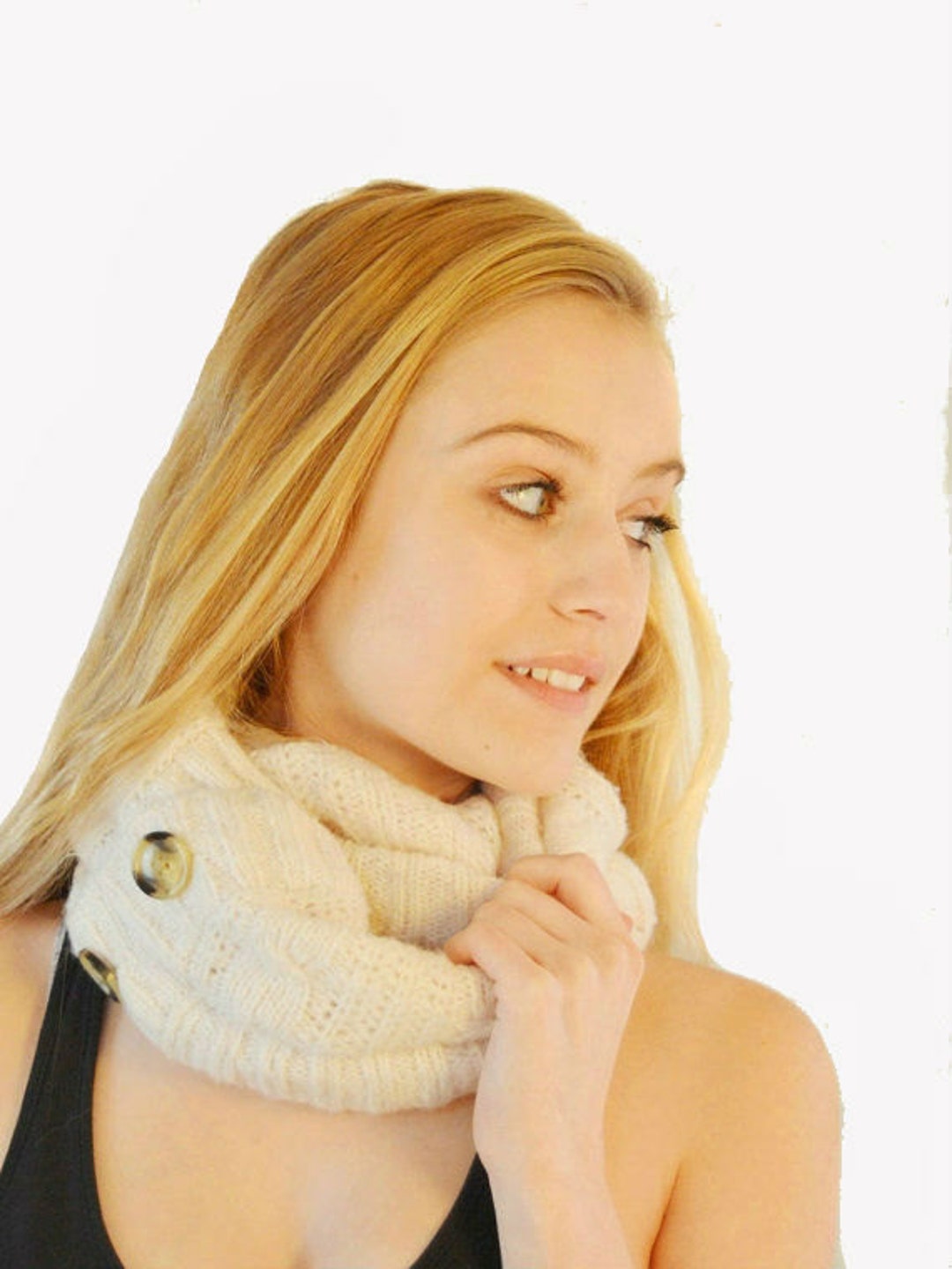 Ivory Cowl Wool Infinity Scarf Button Scarf White Neck - Etsy