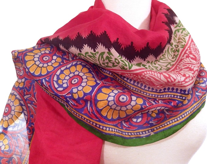 Red Tribal Scarf Silk Sari Scarf Rocker Scarf Bohemian - Etsy