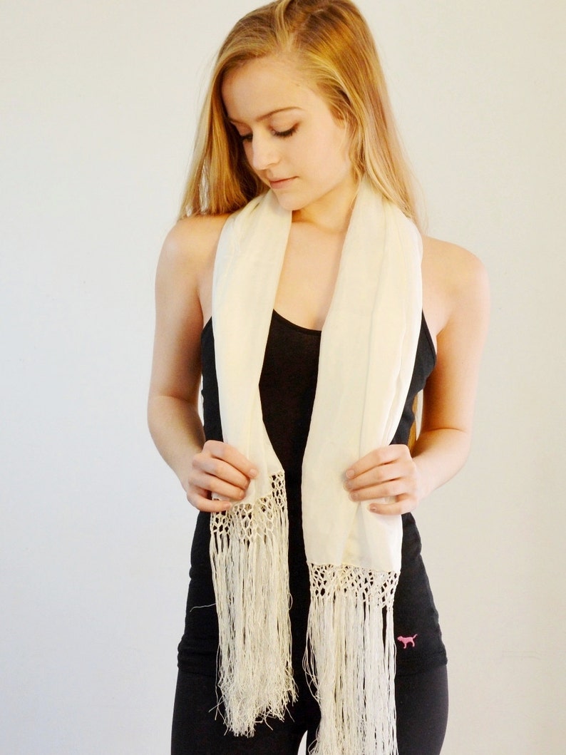 White Piano Scarf Silk Scarves Fringed Scarf Victorian - Etsy