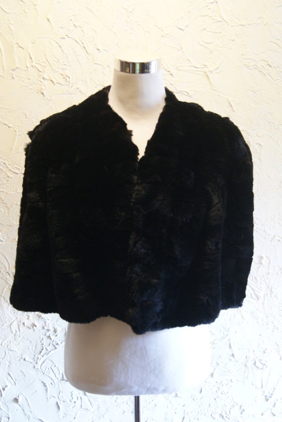 Vintage Victorian Era Black Dyed Rabbit Fur Capelet U… - Gem