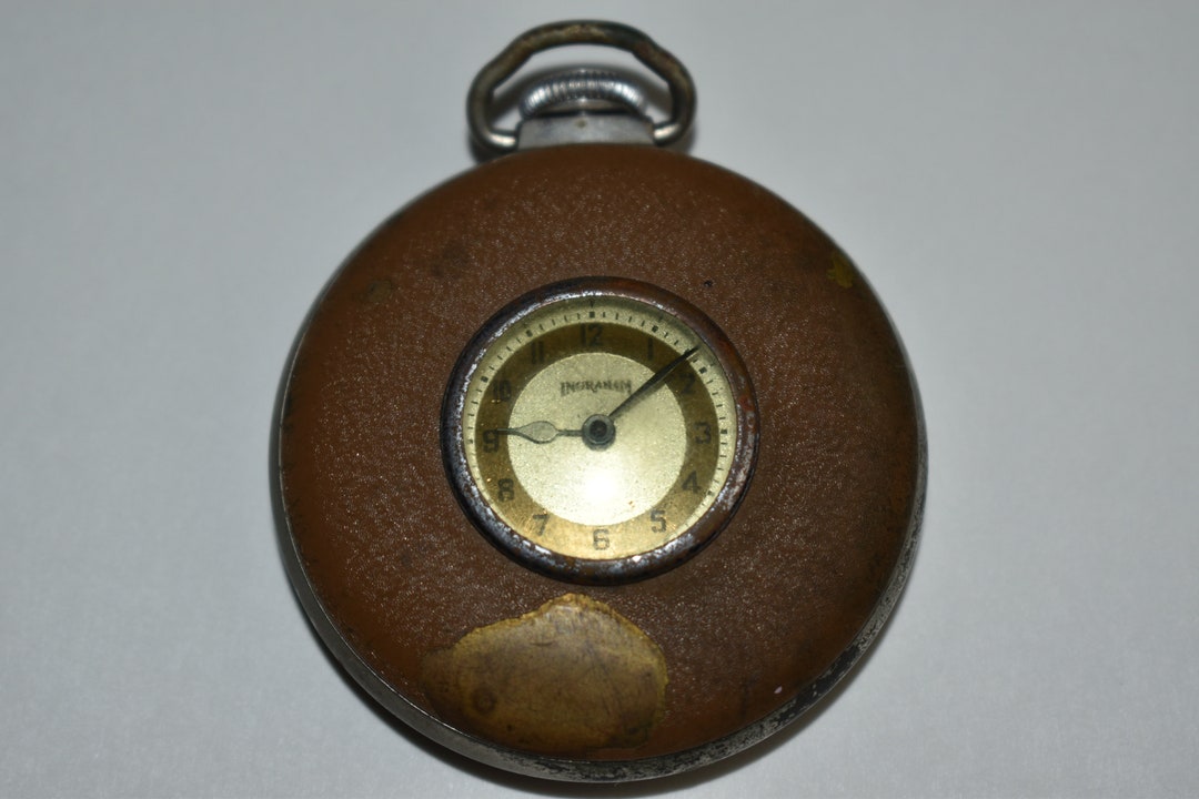 Vintage 1940s Ingraham Pocket Watch: Brown Enamel Half Hunter - Etsy