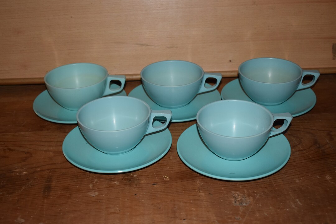 Lot of 5 Vintage Circa 1960s MELMAC Turquoise Tea Cups or Coffee Cups ...