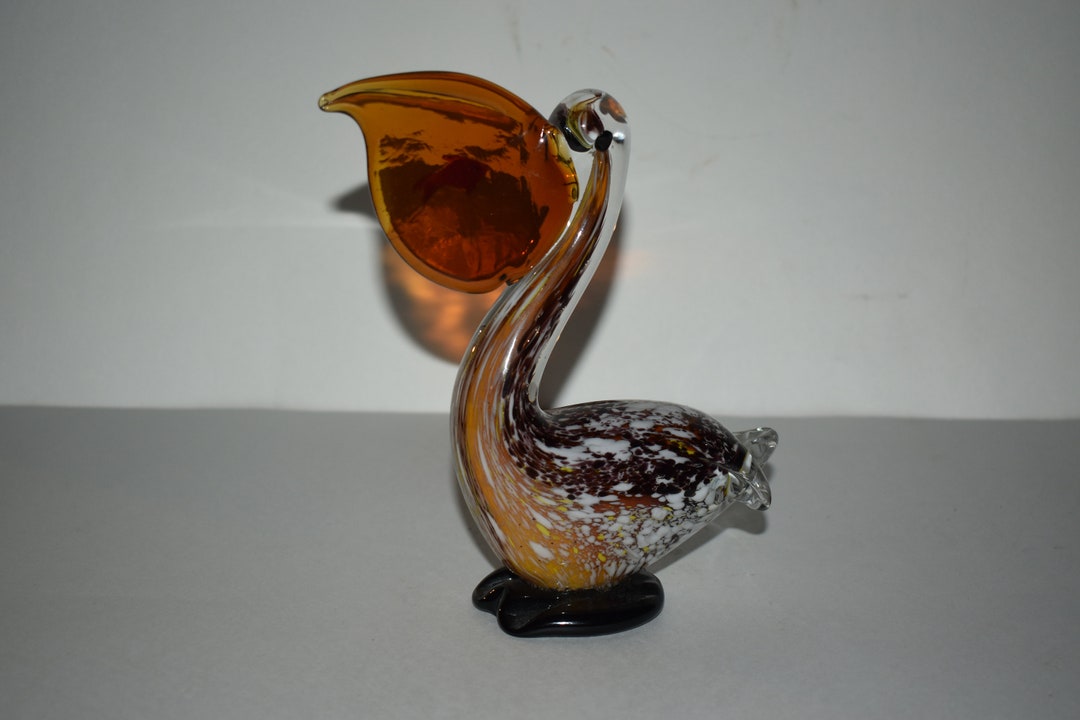 Collectible Heavy Art Glass Cased Glass Pelican Shaped Glassware Statue ...