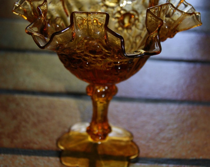 Collectible Fenton Footed Compote Amber CABBAGE ROSE Circa - Etsy
