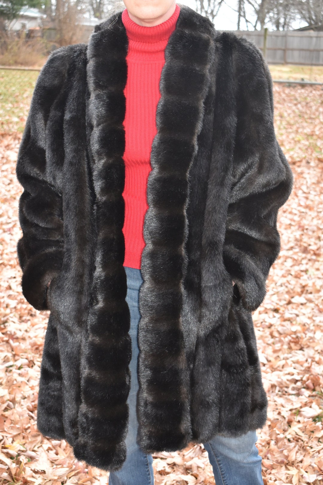 Oleg Cassini Jacket Women Medium Black Faux Fur Beautiful Made USA ...