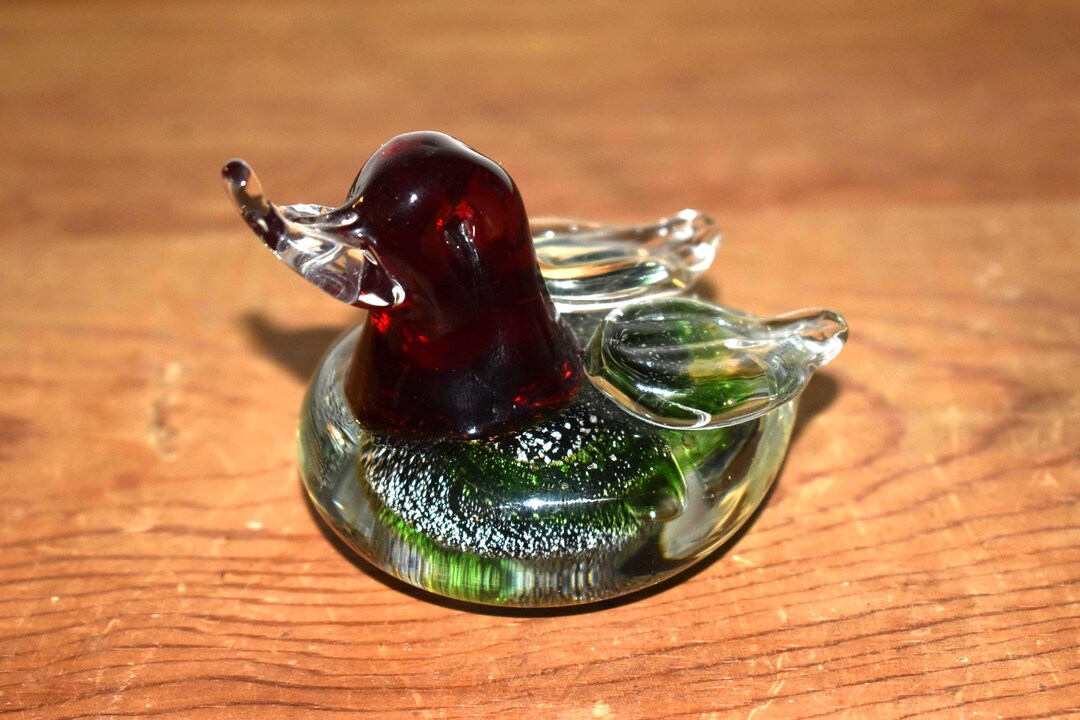 Handmade Glass Mallard Duck Paperweight: Red, Green, and Clear - Etsy