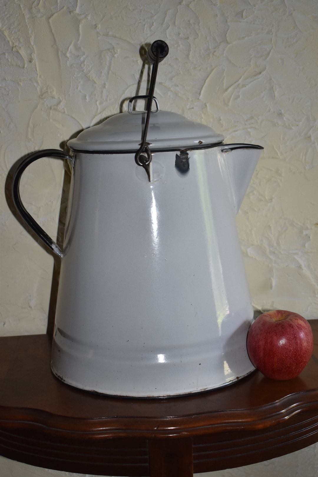 Vintage White With Black Trim Enamelware Graniteware Coffee Biggin ...