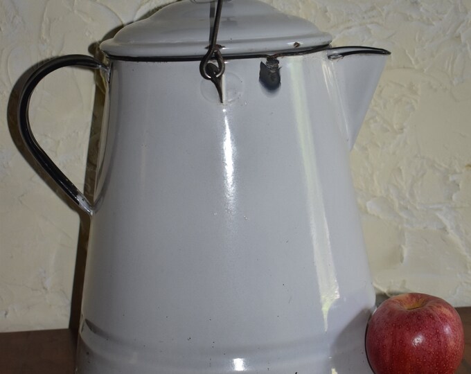 Vintage White With Black Trim Enamelware Graniteware Coffee Biggin ...