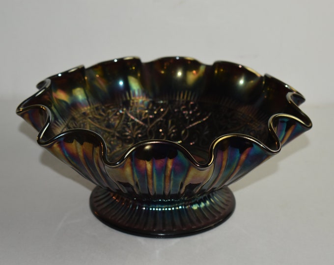 Vintage Circa 1970s Fenton Amethyst Carnival Glass Footed Bowl Ruffled ...