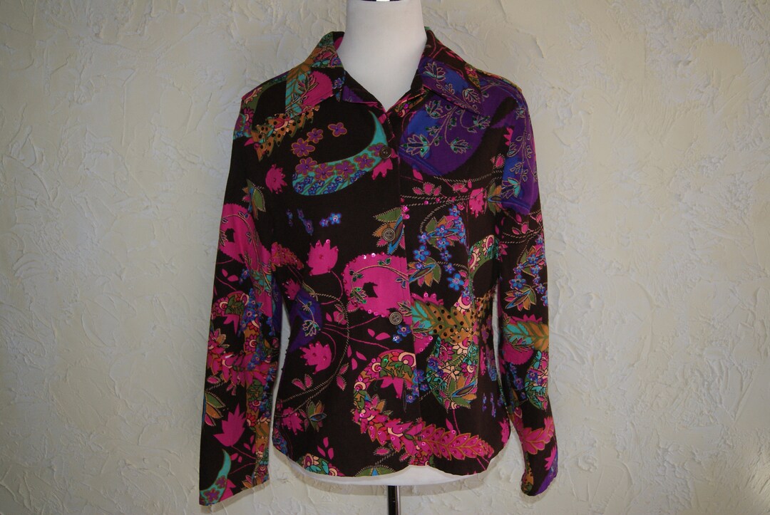 GAUDY COUTURE Ladies Denim Jacket With Black Background and Multi-color ...
