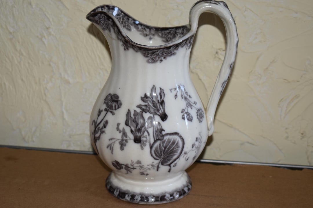 Antique Mulberry Ceramic Pitcher: 1830s Hollyhock Pattern - Etsy