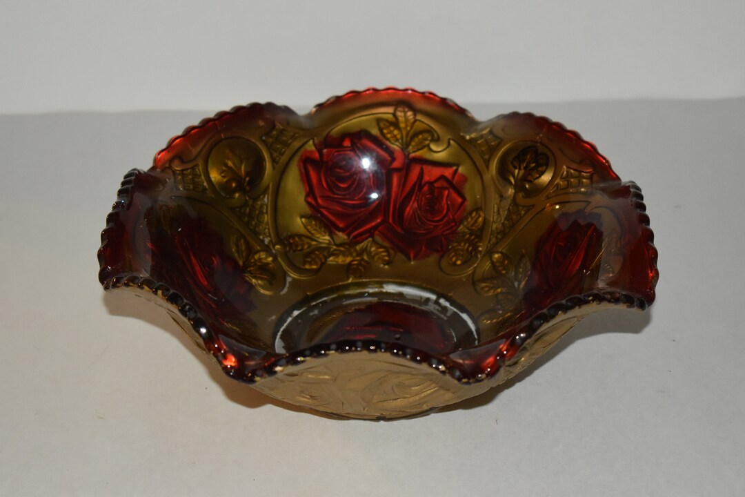 Vintage 1900 to 1919 Indiana Glass Goofus Glass Bowl Roses in the Snow ...